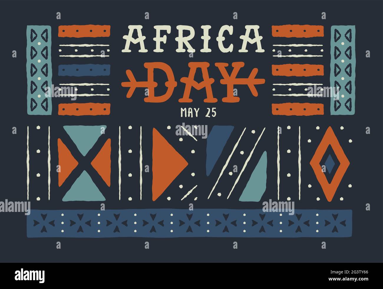 Africa Day greeting card illustration of colorful hand drawn tribal art ...