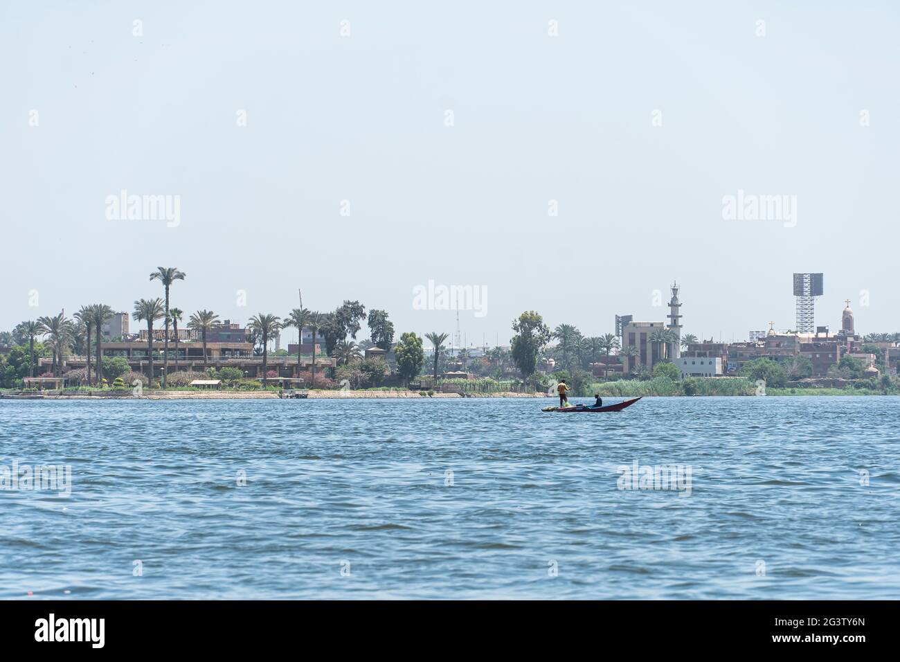 Houses on the banks of the Nile river. Cairo Egypt. View from the river ...