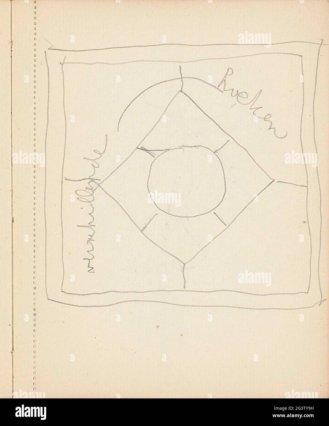 Circle in a diamond in a square. Leaf 6 Recto from a sketchbook with 60 ...