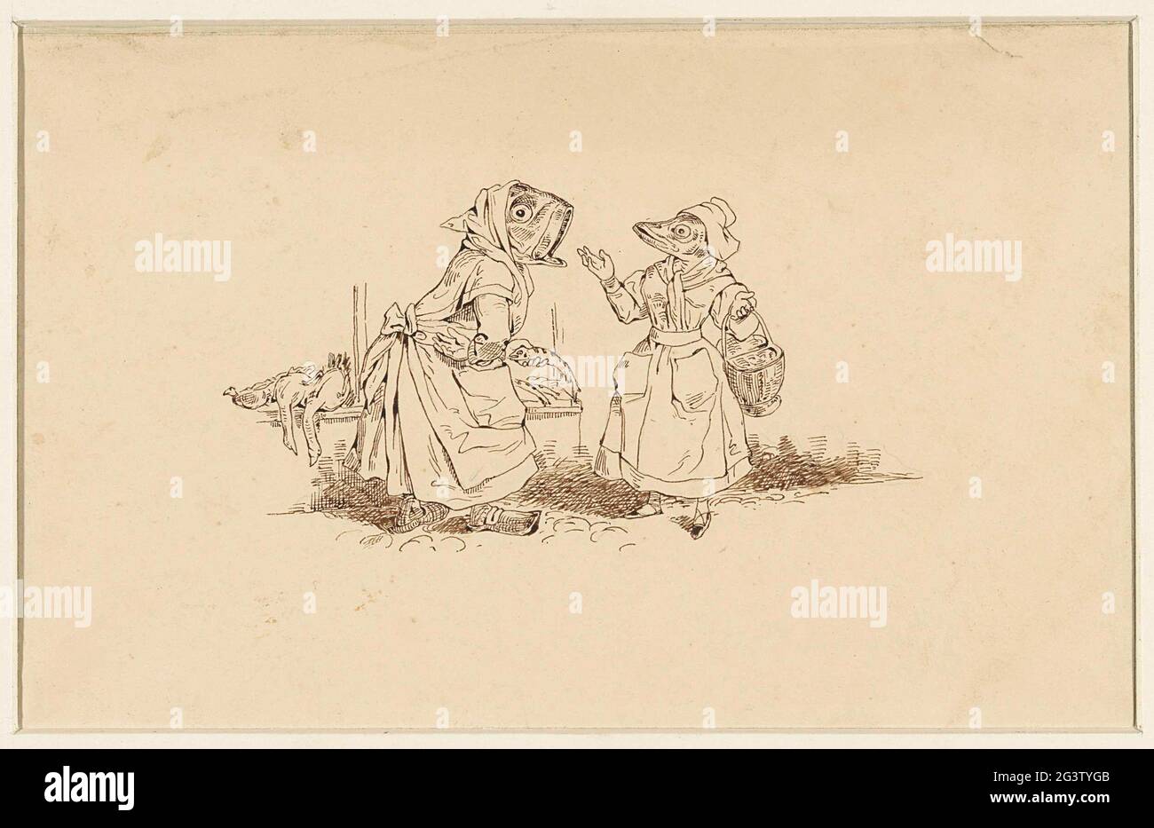 Market scene; Seven pent drawings of animal fabers from Wilhelm Koller ...