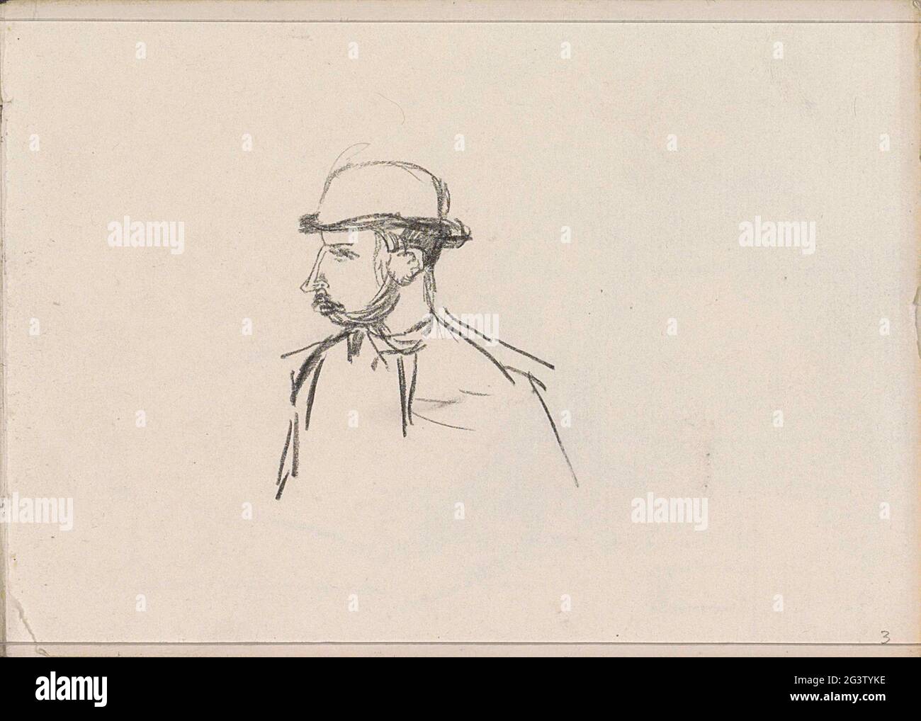 Man with bowler hat, in profile. Leaf 3 Recto from sketchbook LVI with ...