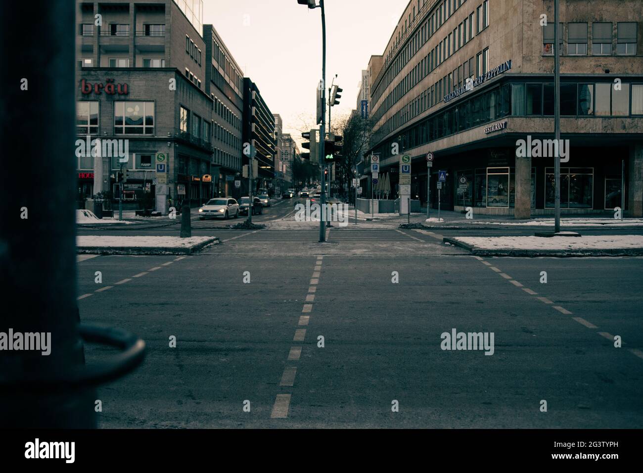 Peaceful view of empty streets with old buildings around them Stock ...