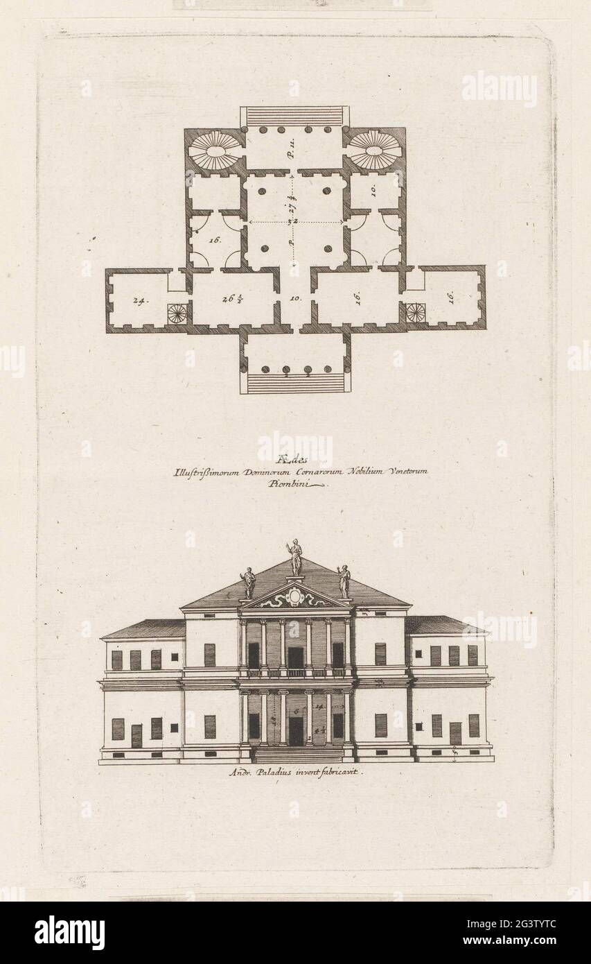Villa map and façade designed by Andrea Palladio; Villas of Palladio ...