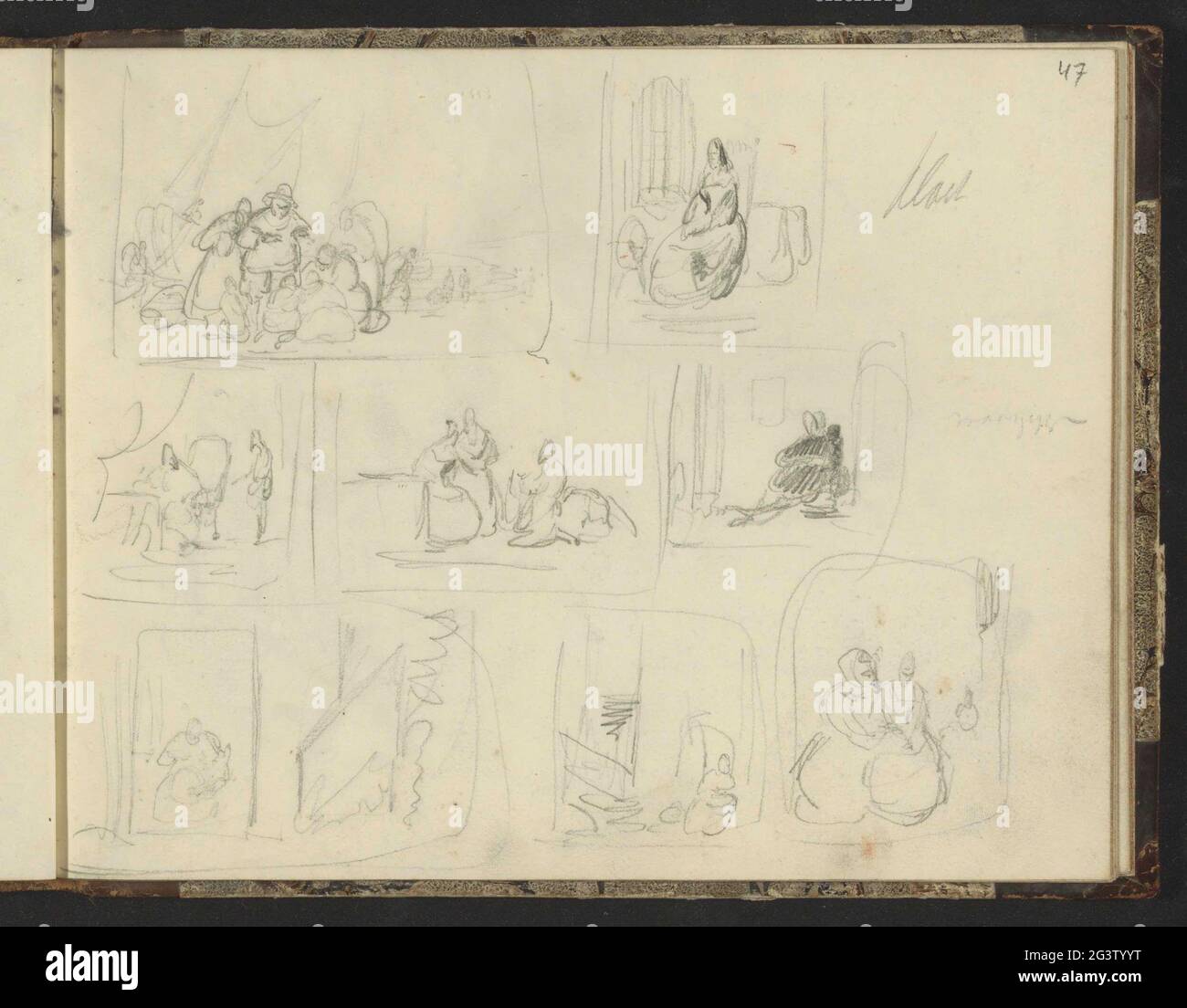 Composition studies with figures. Eight drawings in frames. Largely ...