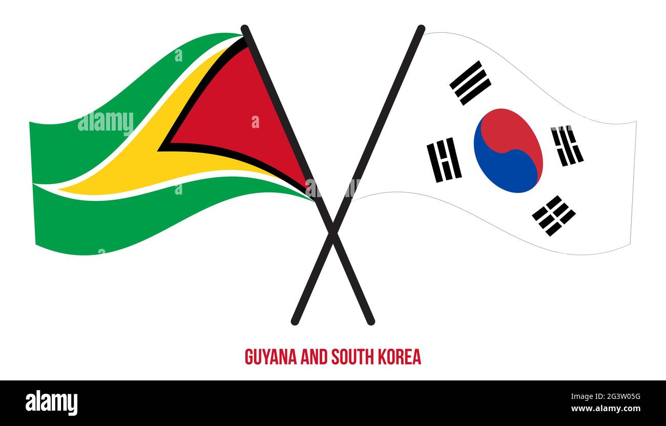 Guyana and South Korea Flags Crossed And Waving Flat Style. Official ...
