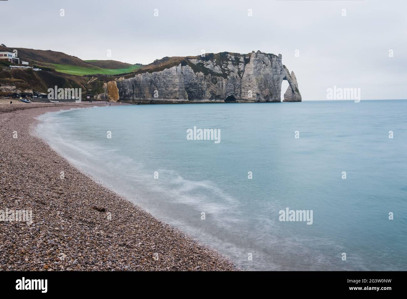 Famous Etretat Aval cliff and natural arch landmark by the ocean in ...