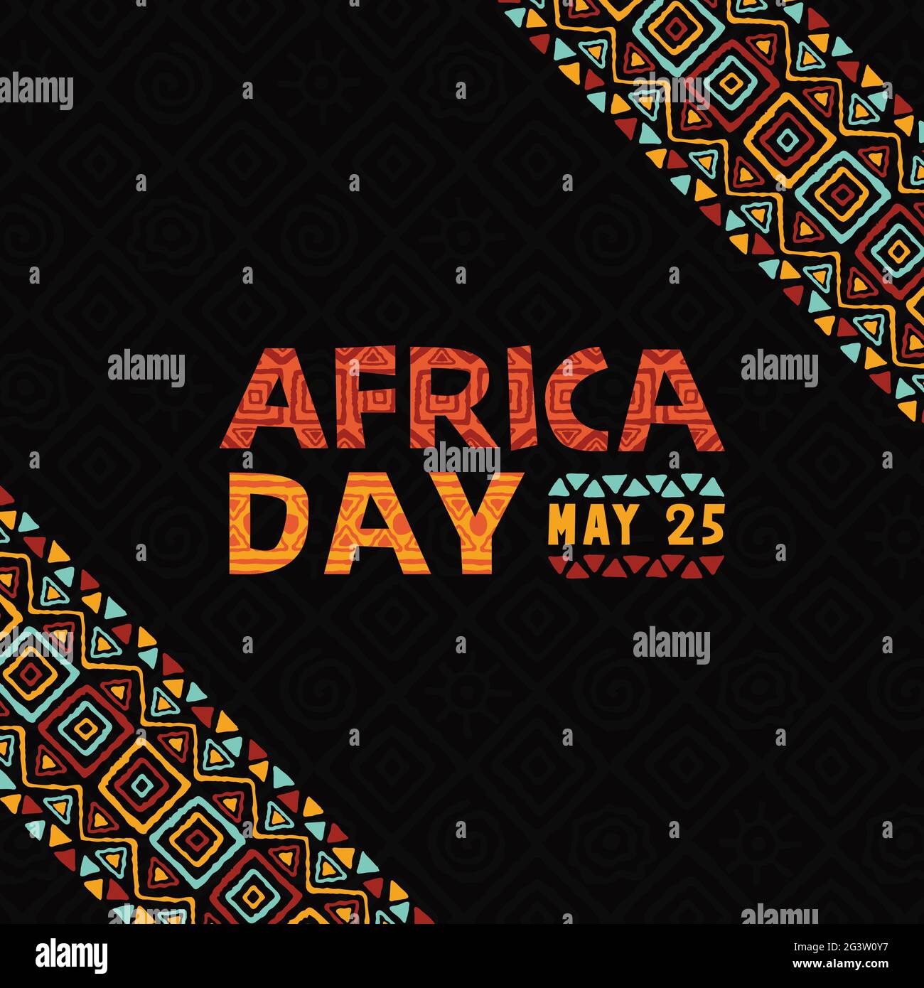 Africa Day greeting card illustration of colorful hand drawn tribal art ...