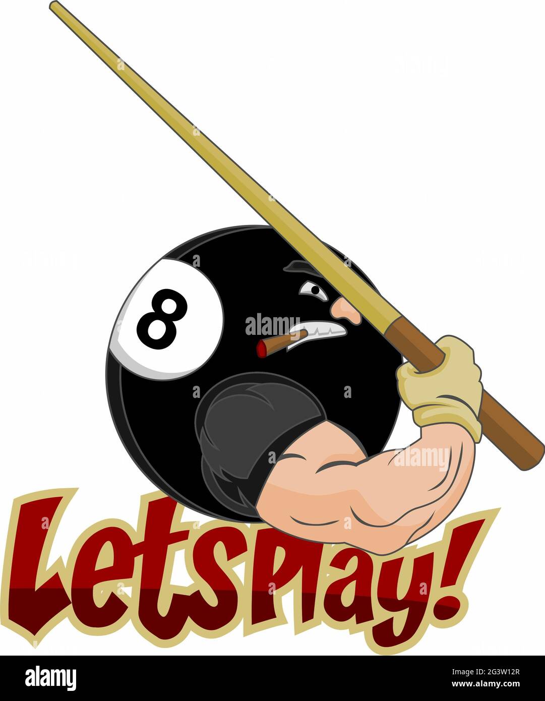 Illustration of a black billiard ball smoking and holding a wooden ...