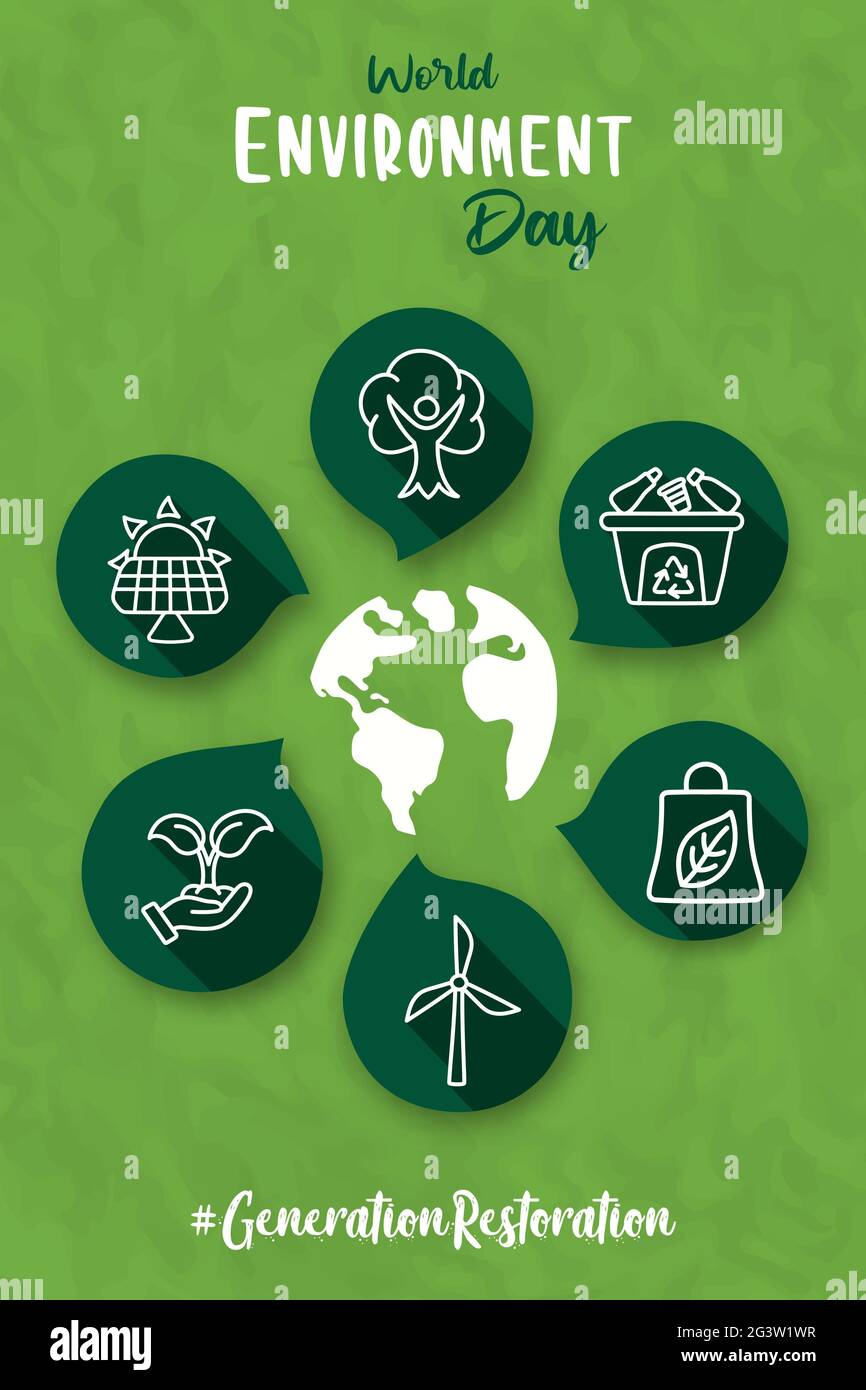 World Environment Day greeting card illustration for nature care ...