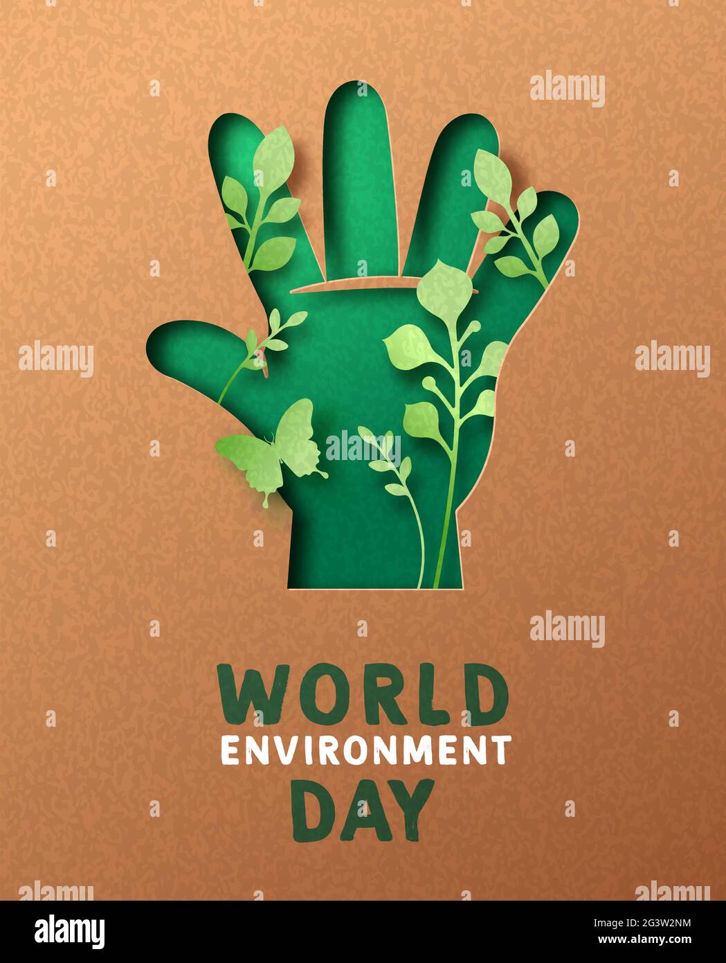 World Environment day papercut greeting card illustration of green ...