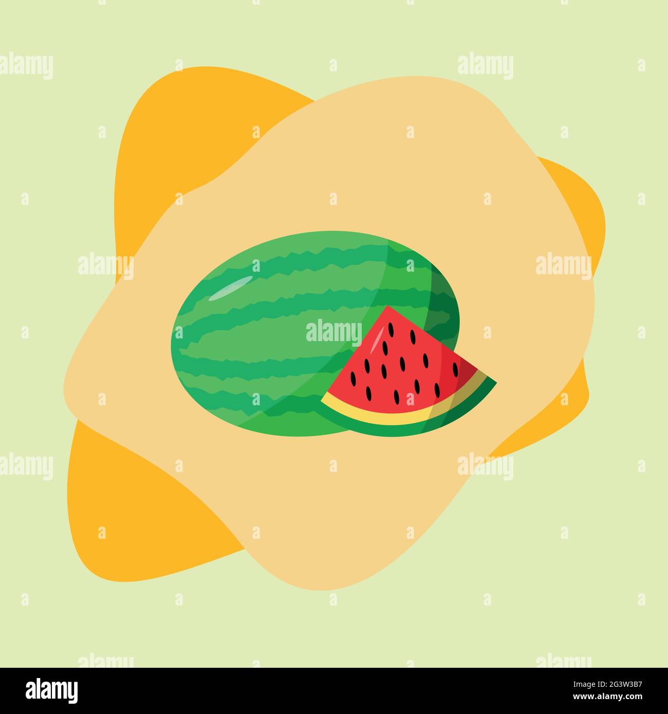 Vector image of a watermelon and slice with a shadow and glare on a ...