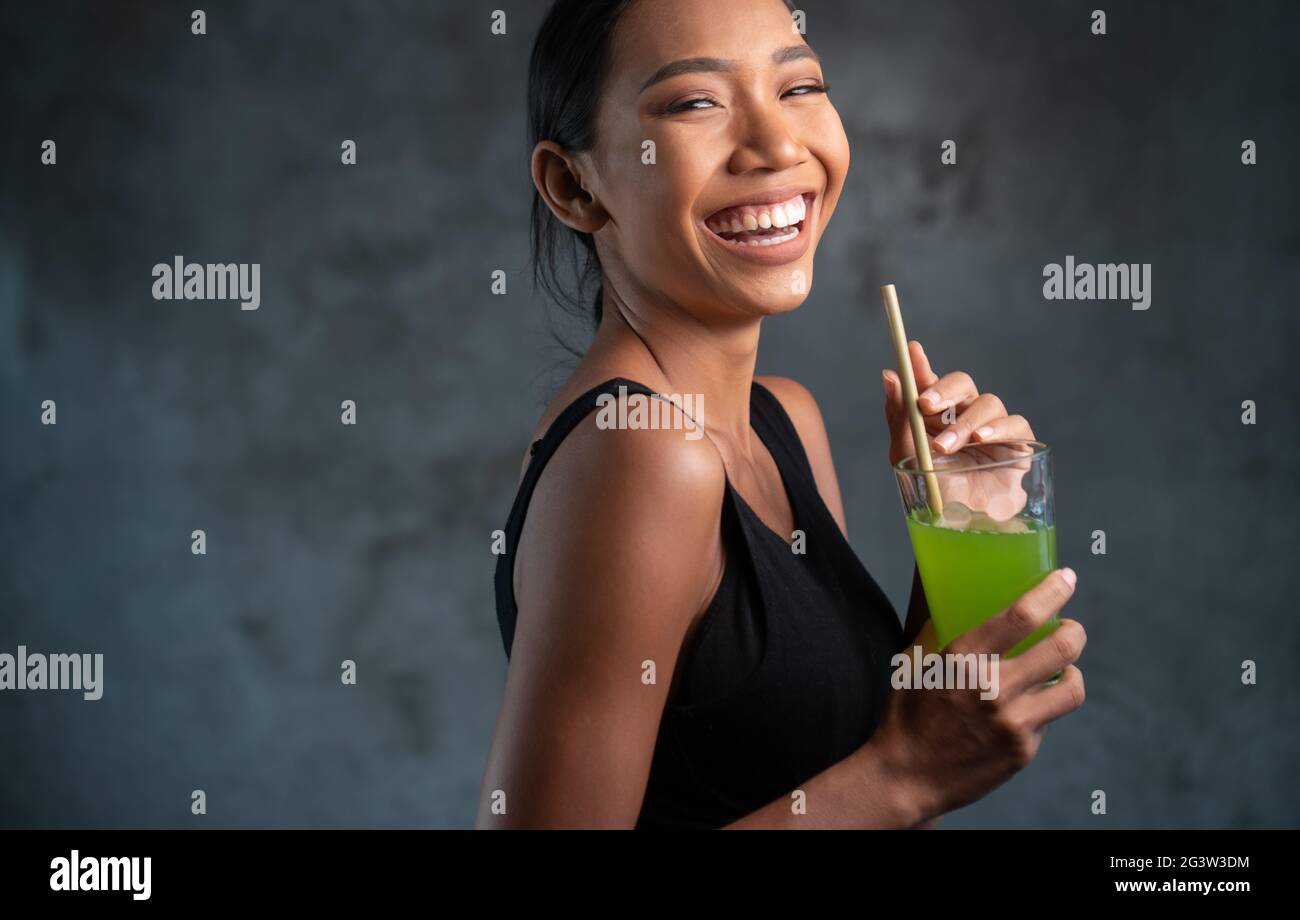 Asian young woman juice hi-res stock photography and images - Alamy