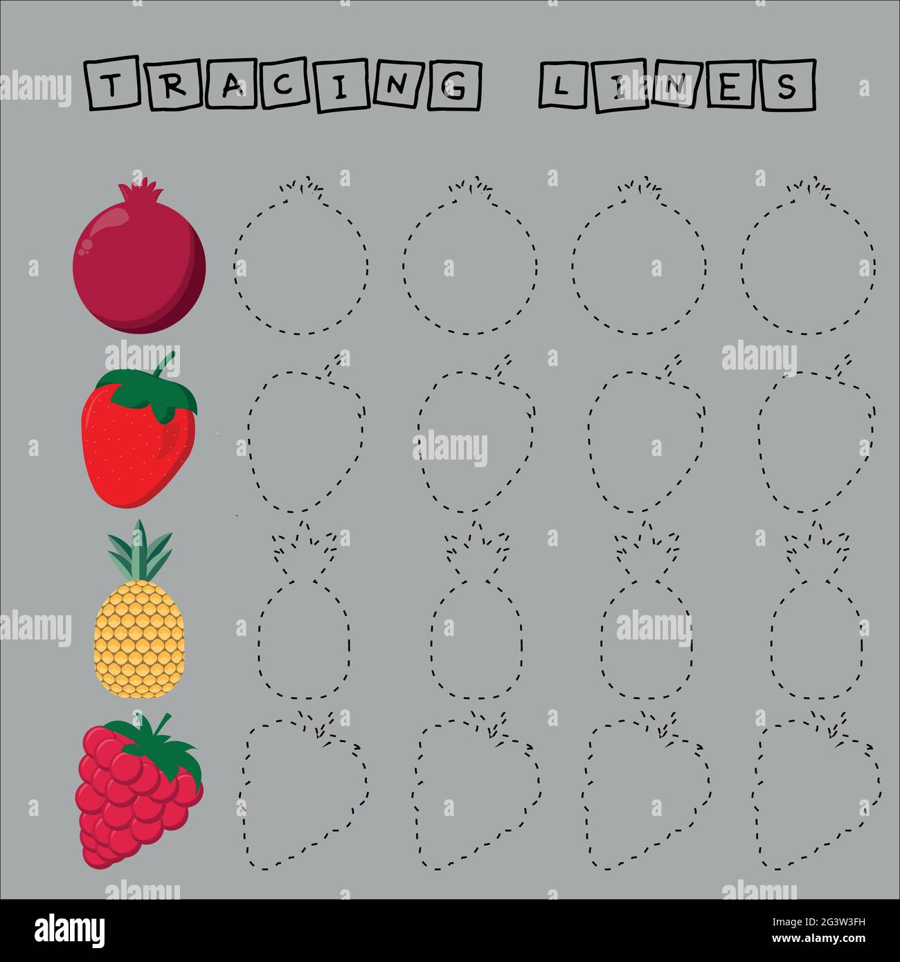 Developing an activity for children, the tracing the lines of fruites ...