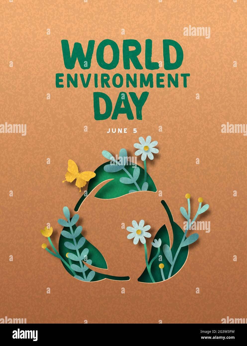 World Environment day papercut greeting card illustration of green ...