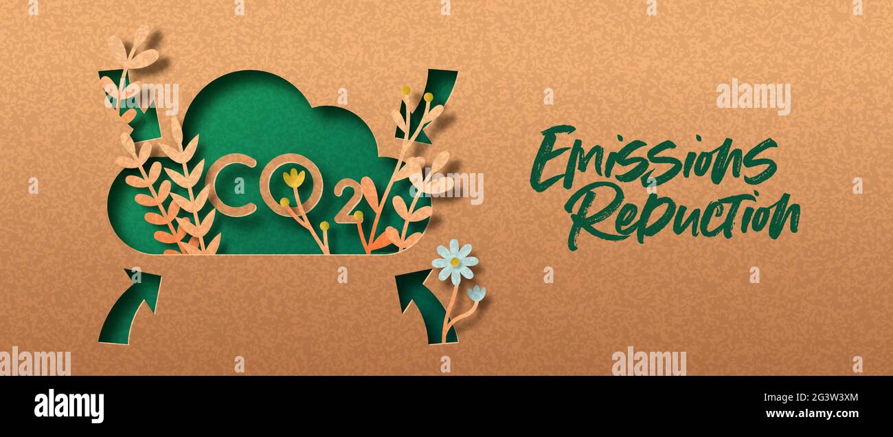 CO2 air pollution emission reduction papercut web banner concept. Green ... CO2 air pollution emission reduction papercut web banner concept. Green ...