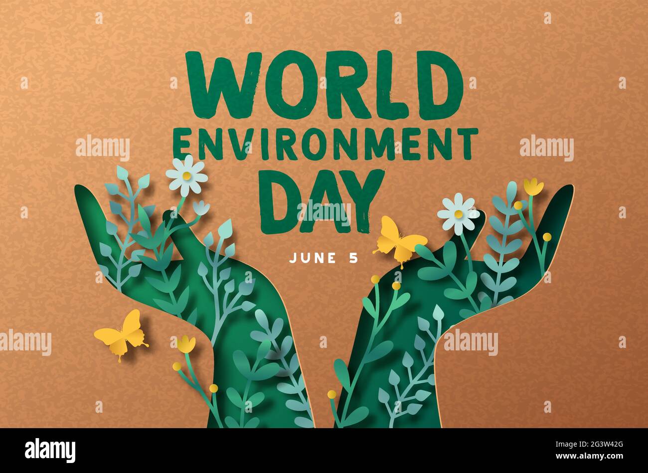 World Environment day papercut greeting card illustration of green ...