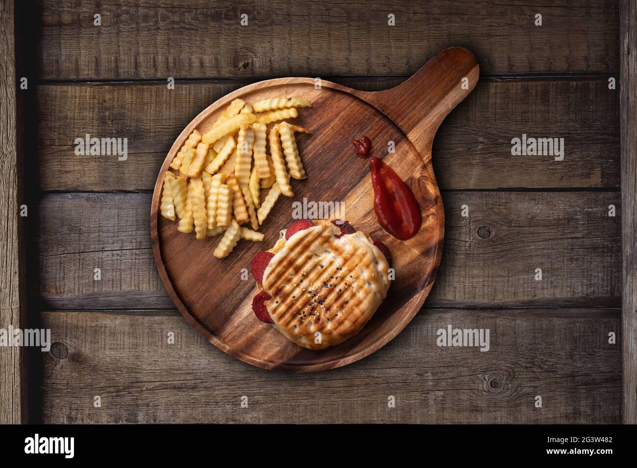 Grilled Turkish sausage and cheese panini sandwich served with fresh ...