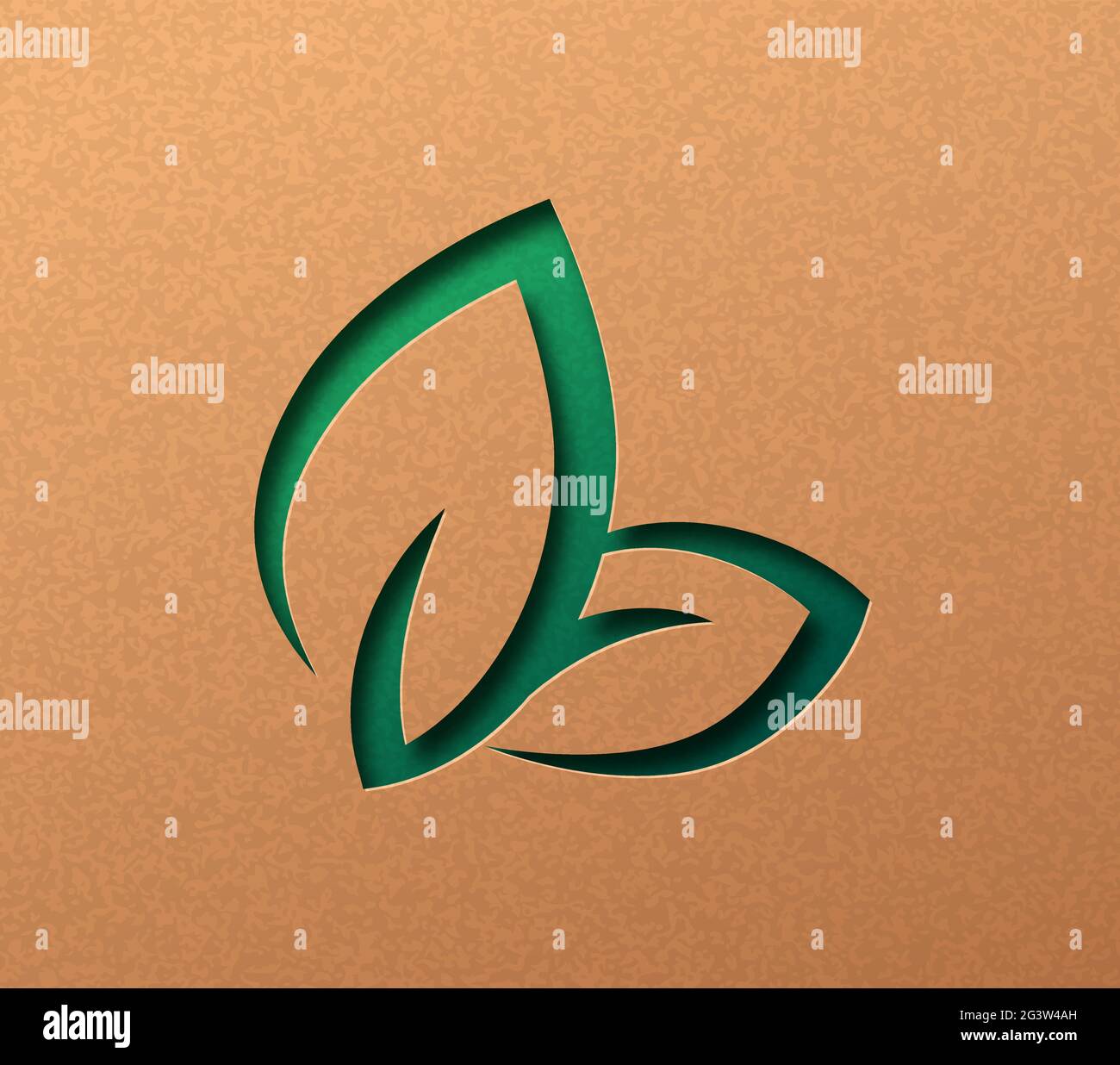 Bio leaf sign isolated papercut illustration concept with green plant ...