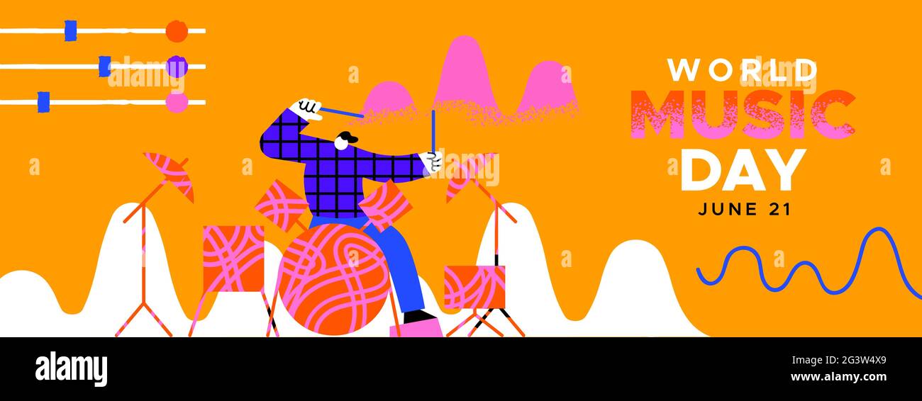 World Music day event banner illustration of man musician character ...