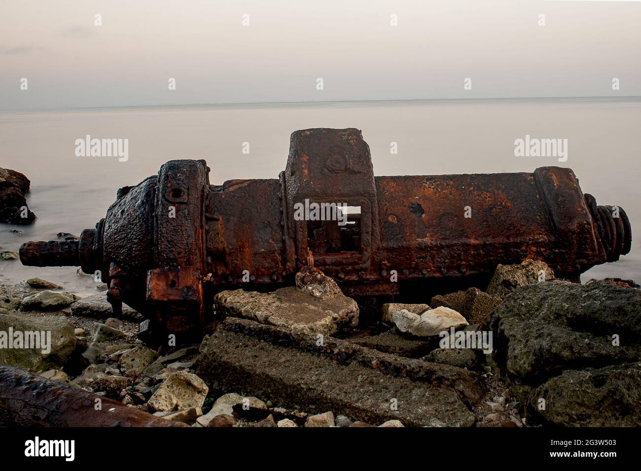 Closeup of an old rusty ship wreckage at a shore Stock Photo - Alamy