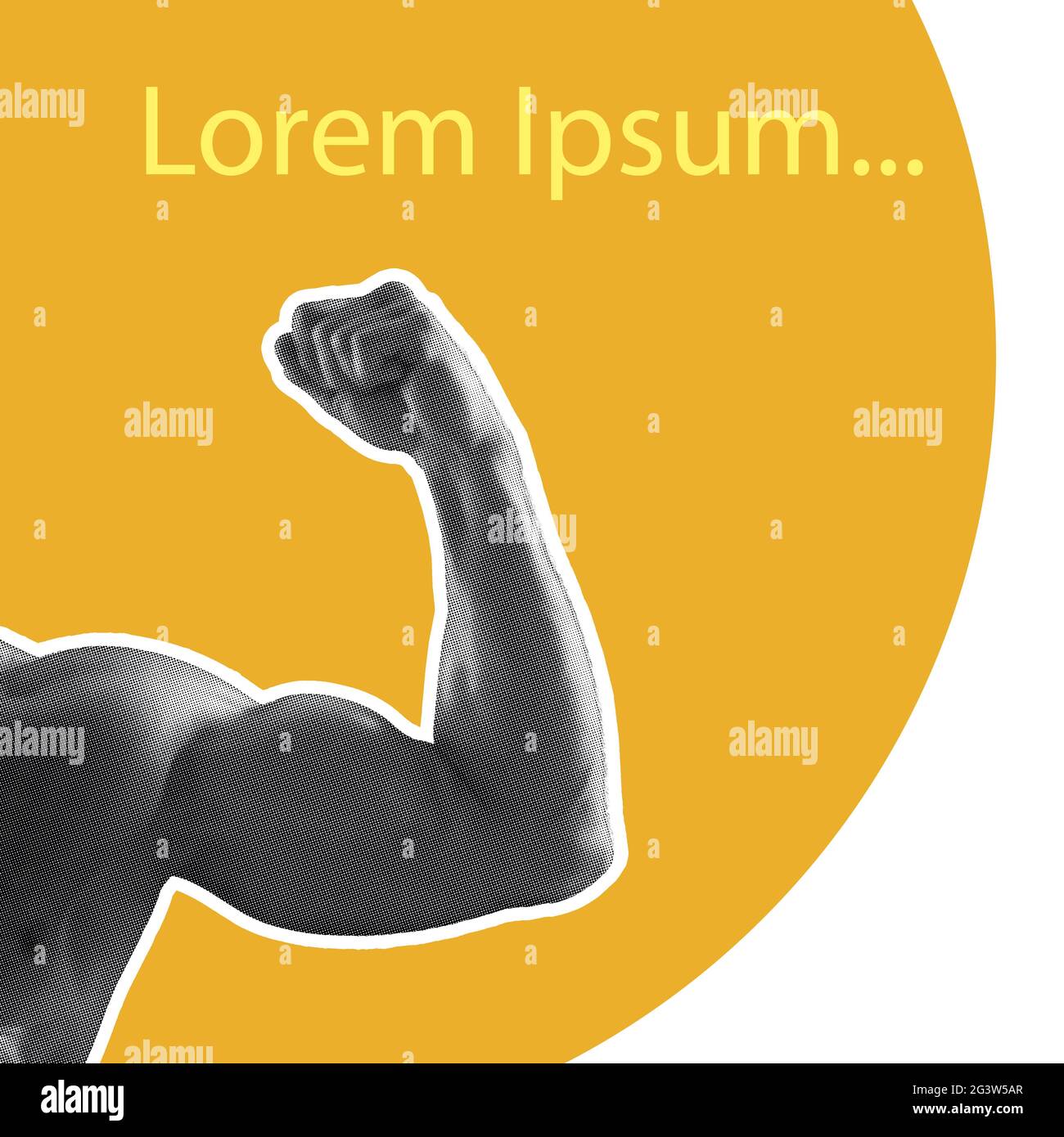 Body builder strong arm on yellow and white background. Be strong ...
