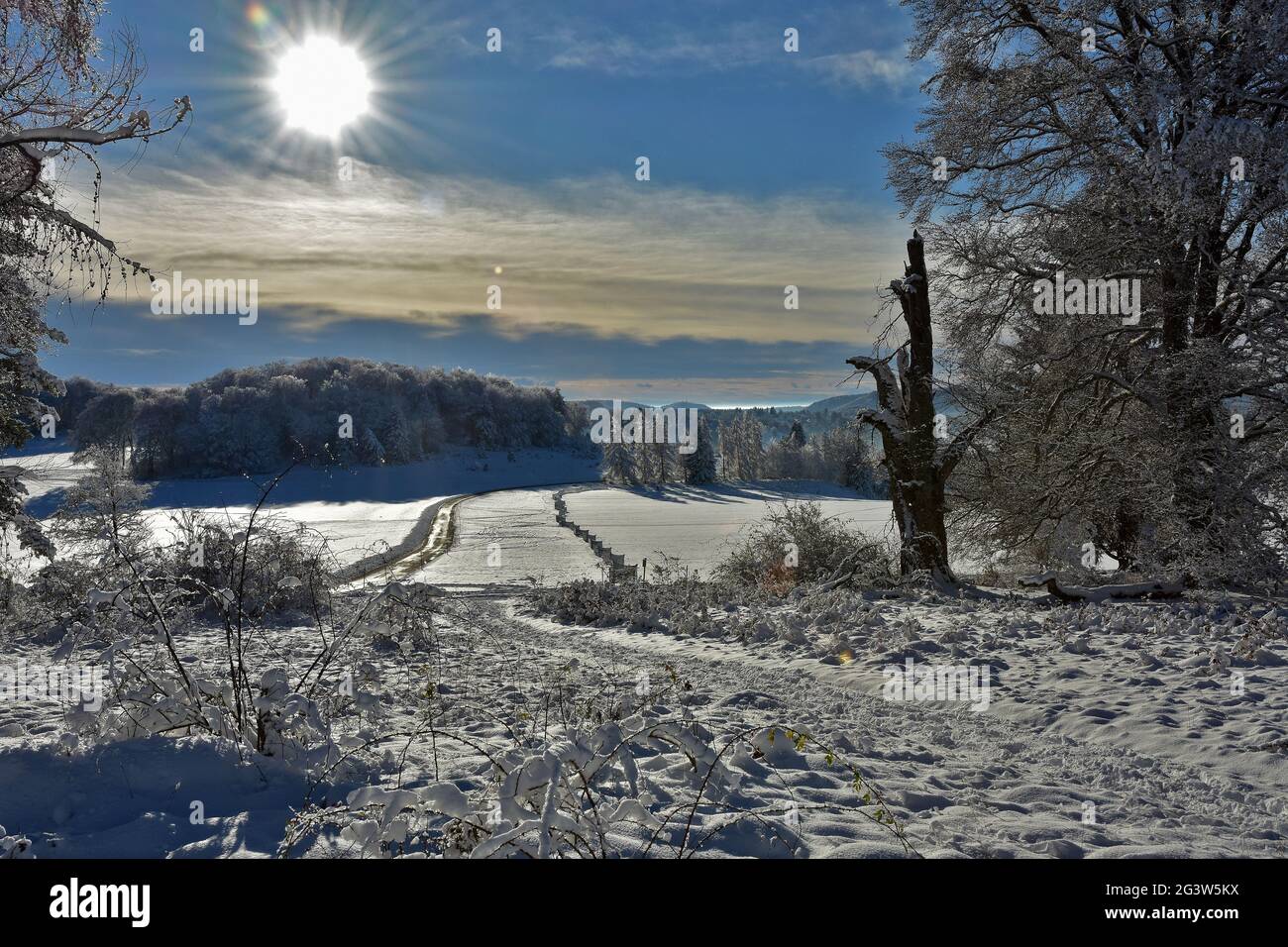 Winter landscape on the swabian alps, germany Stock Photo - Alamy