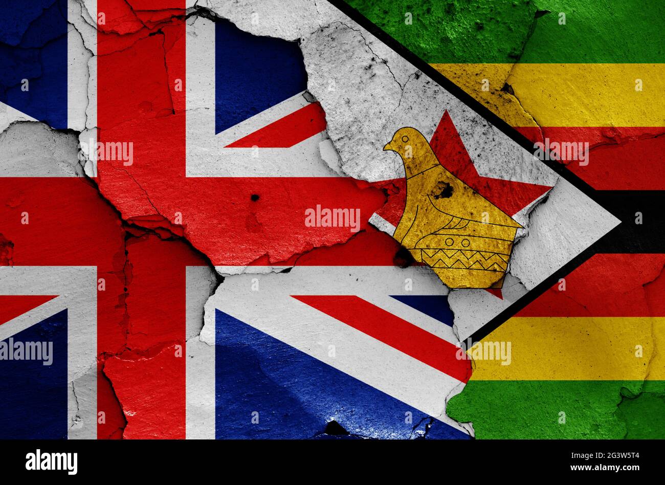 Flags of UK and Zimbabwe painted on cracked wall Stock Photo - Alamy