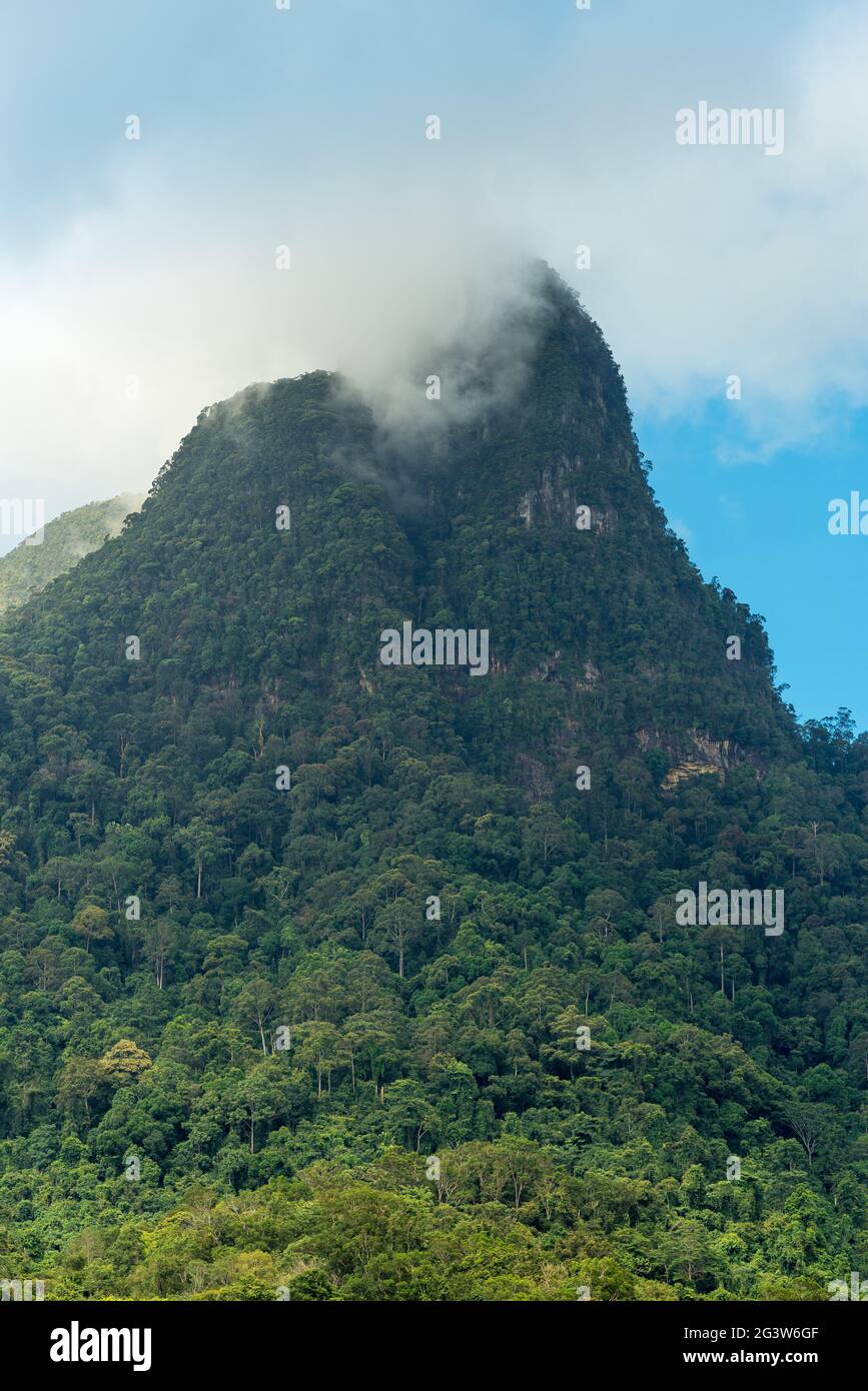 The Mount Santubong in the north of the Malaysian state of Sarawak on ...