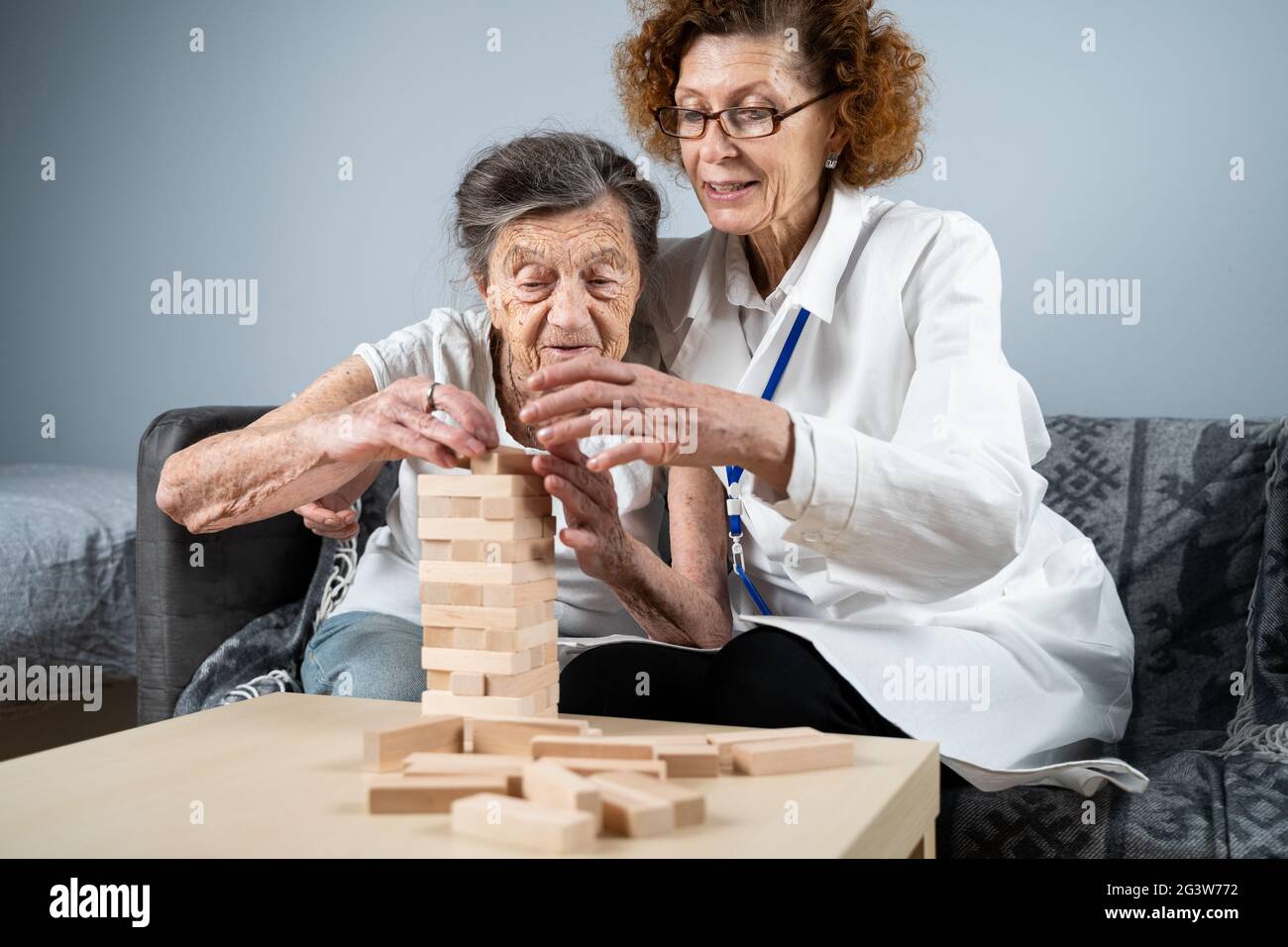 Jenga game. Theme is dementia, aging and games for old people ...
