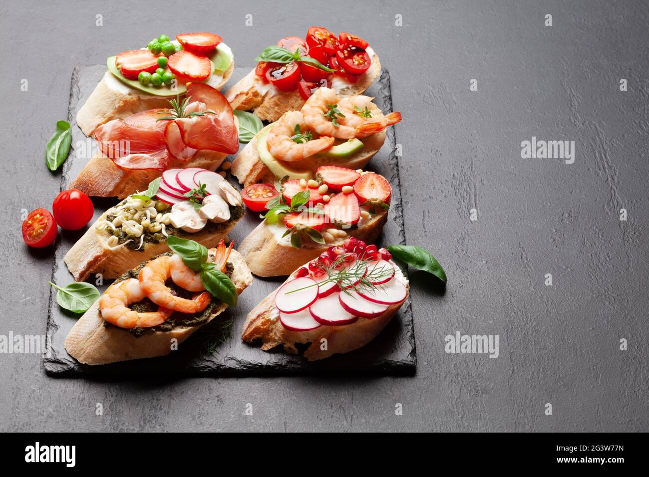 Appetizers plate with traditional spanish tapas set. Italian antipasti ...