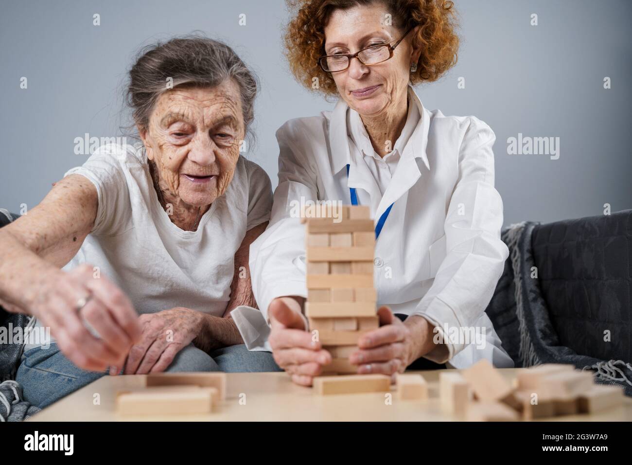 Jenga game. Theme is dementia, aging and games for old people ...