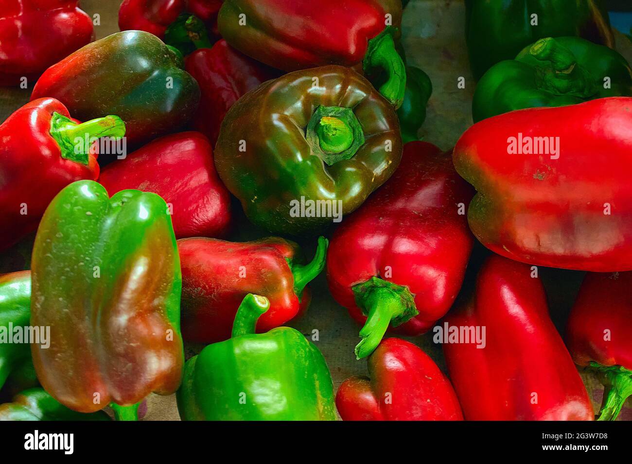 A new crop of natural vegetables. Ripe bell peppers close-up Stock ...