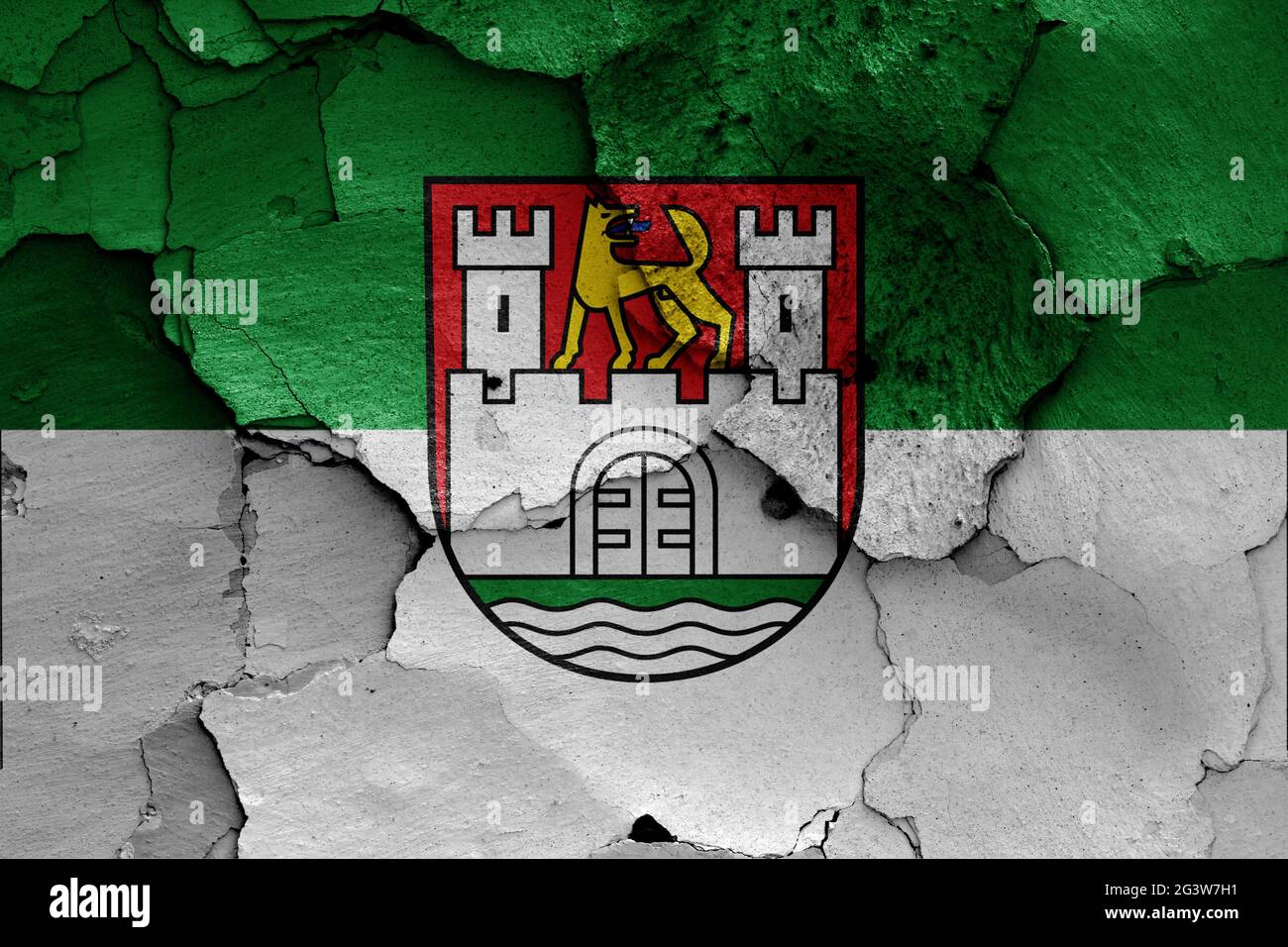 Flag of Wolfsburg painted on cracked wall Stock Photo - Alamy
