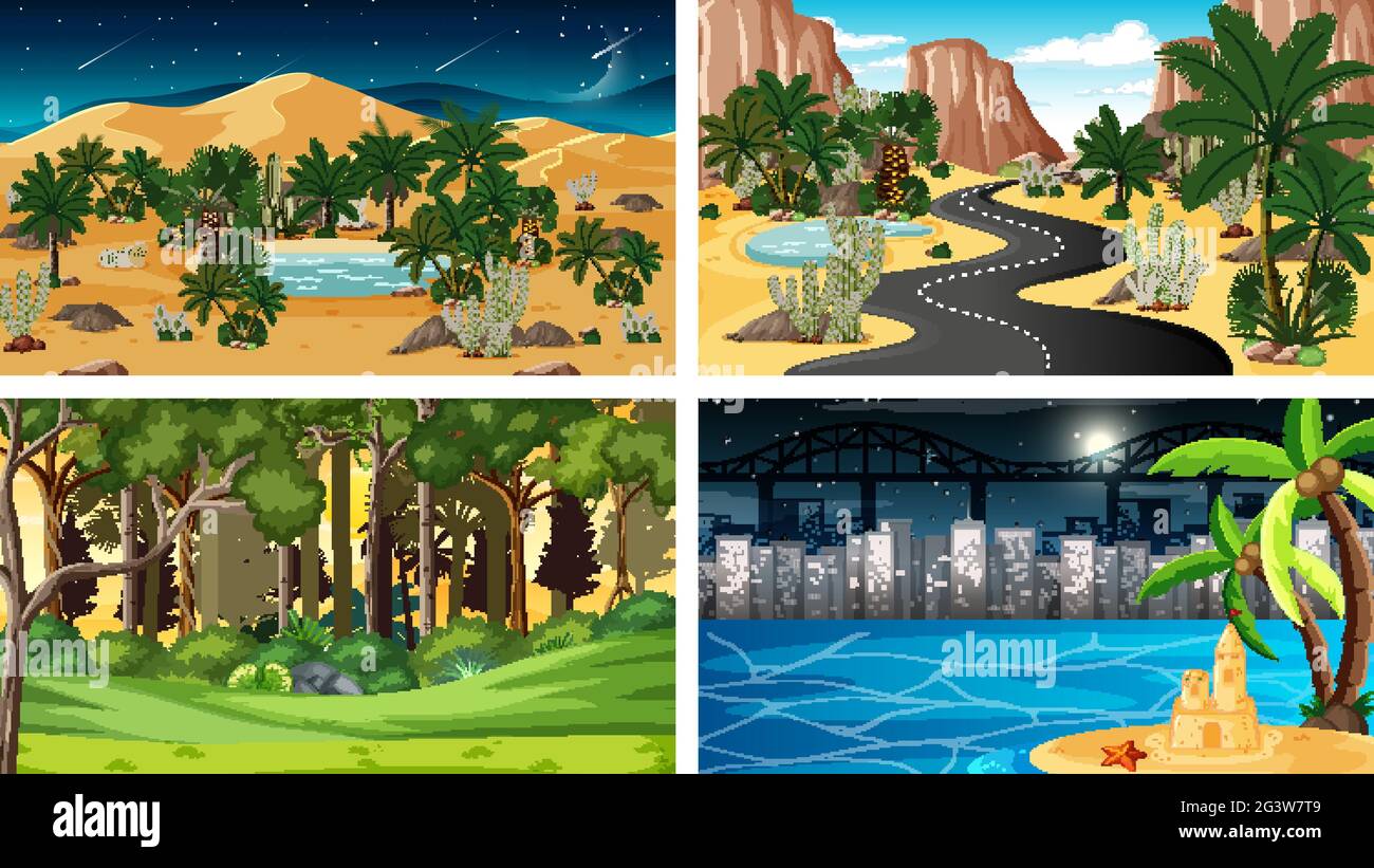 Four different nature horizontal scenes illustration Stock Vector Image ...