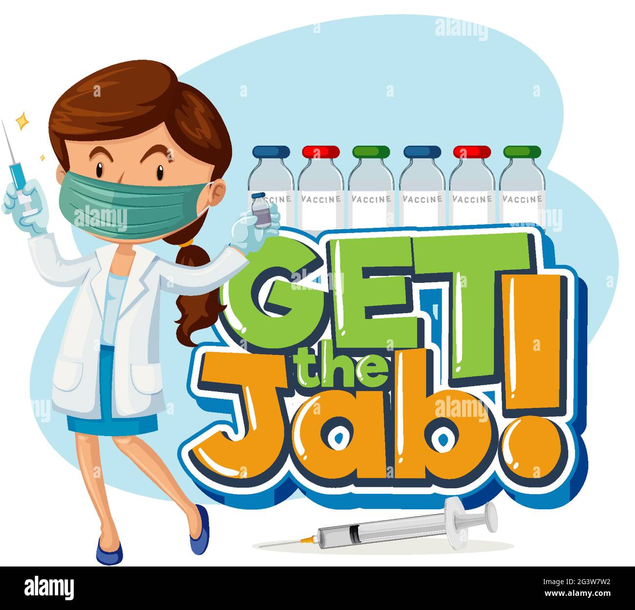 Get the Jab font banner with a female doctor cartoon character ...