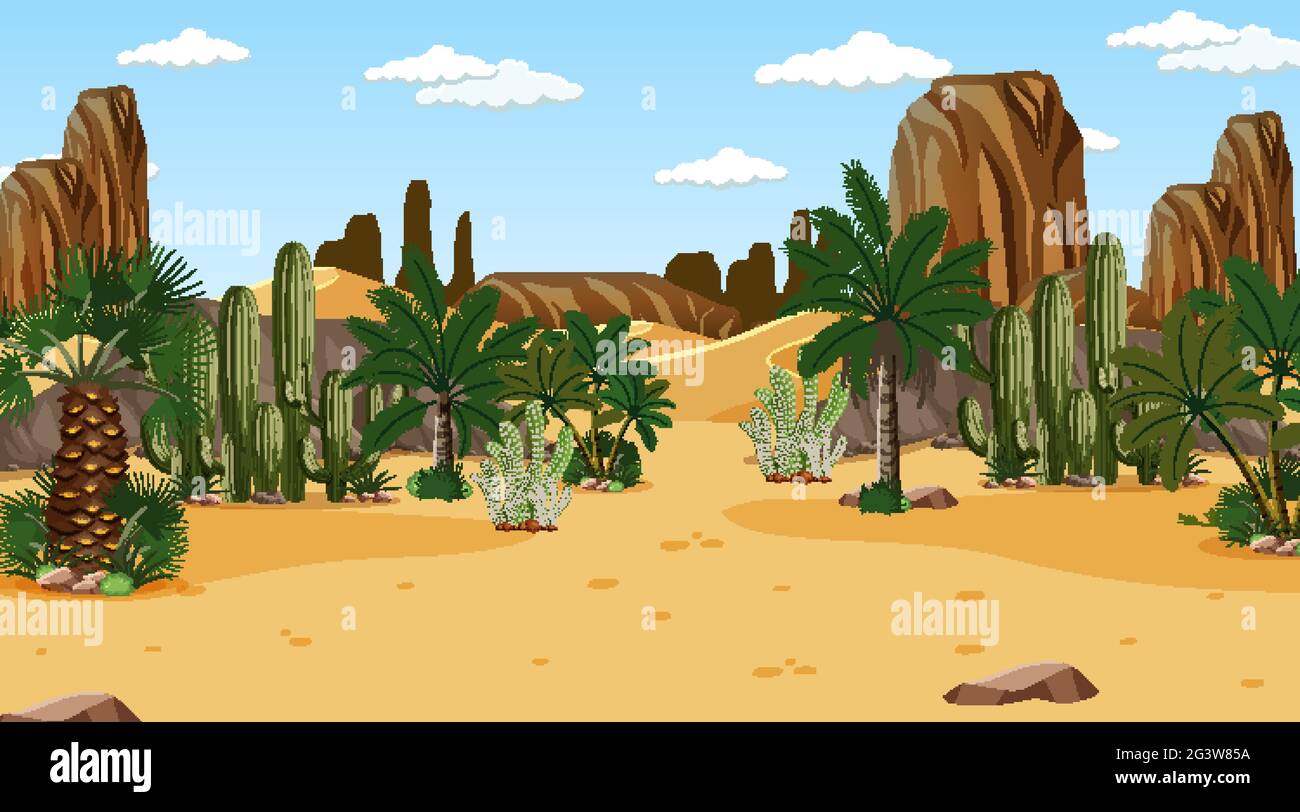 Desert forest landscape at day time scene illustration Stock Vector ...