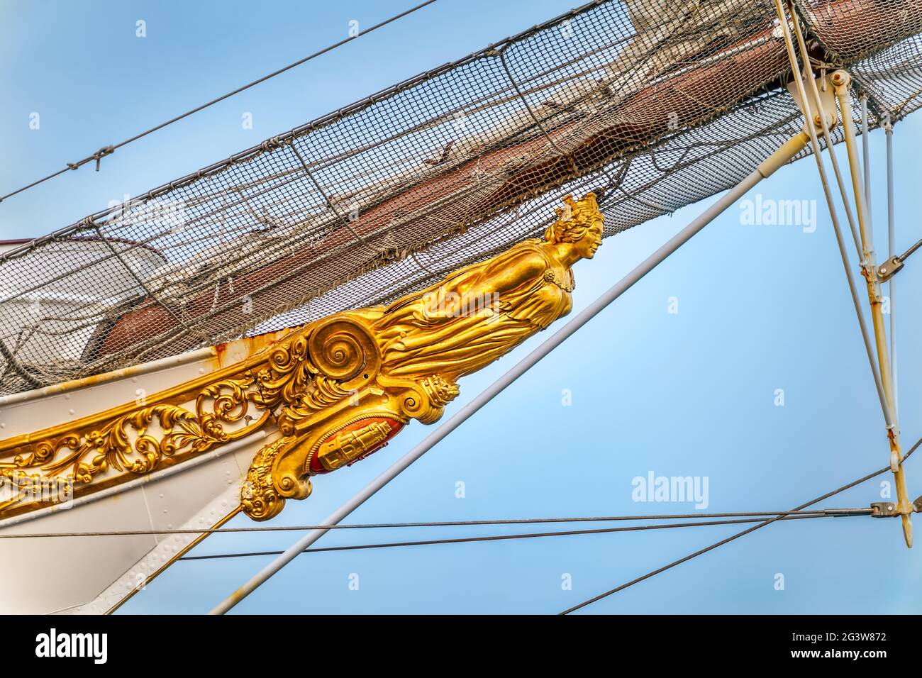 Closeup on figurehead or ship bow figure of famous tall ship Juan ...