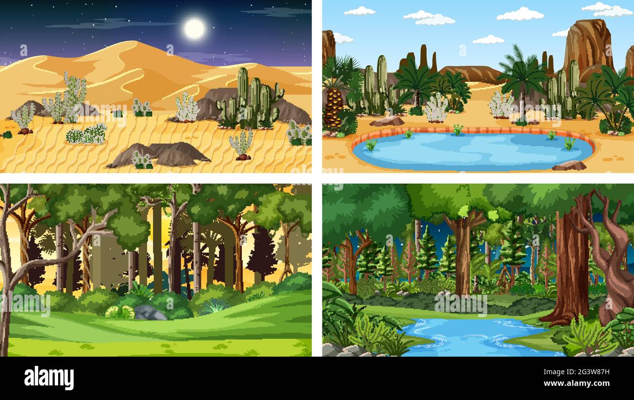 Four different nature horizontal scenes illustration Stock Vector Image ...