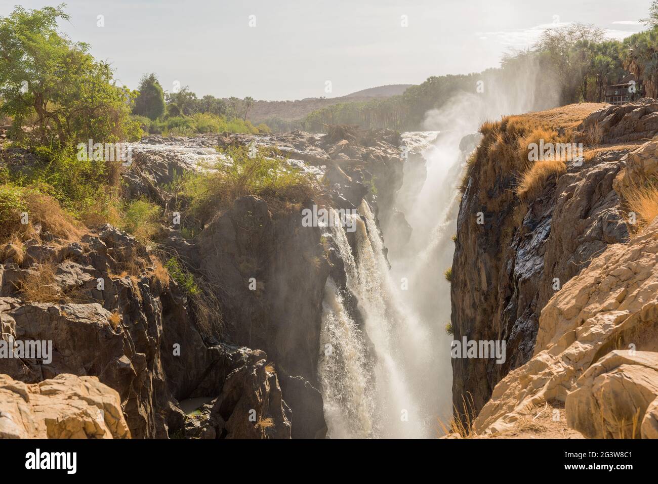 The Epupa Falls of the Kunene River on the border between Angola and ...