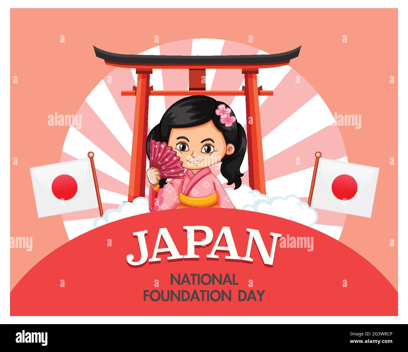 Japan National Day banner with Japanese children cartoon character ...