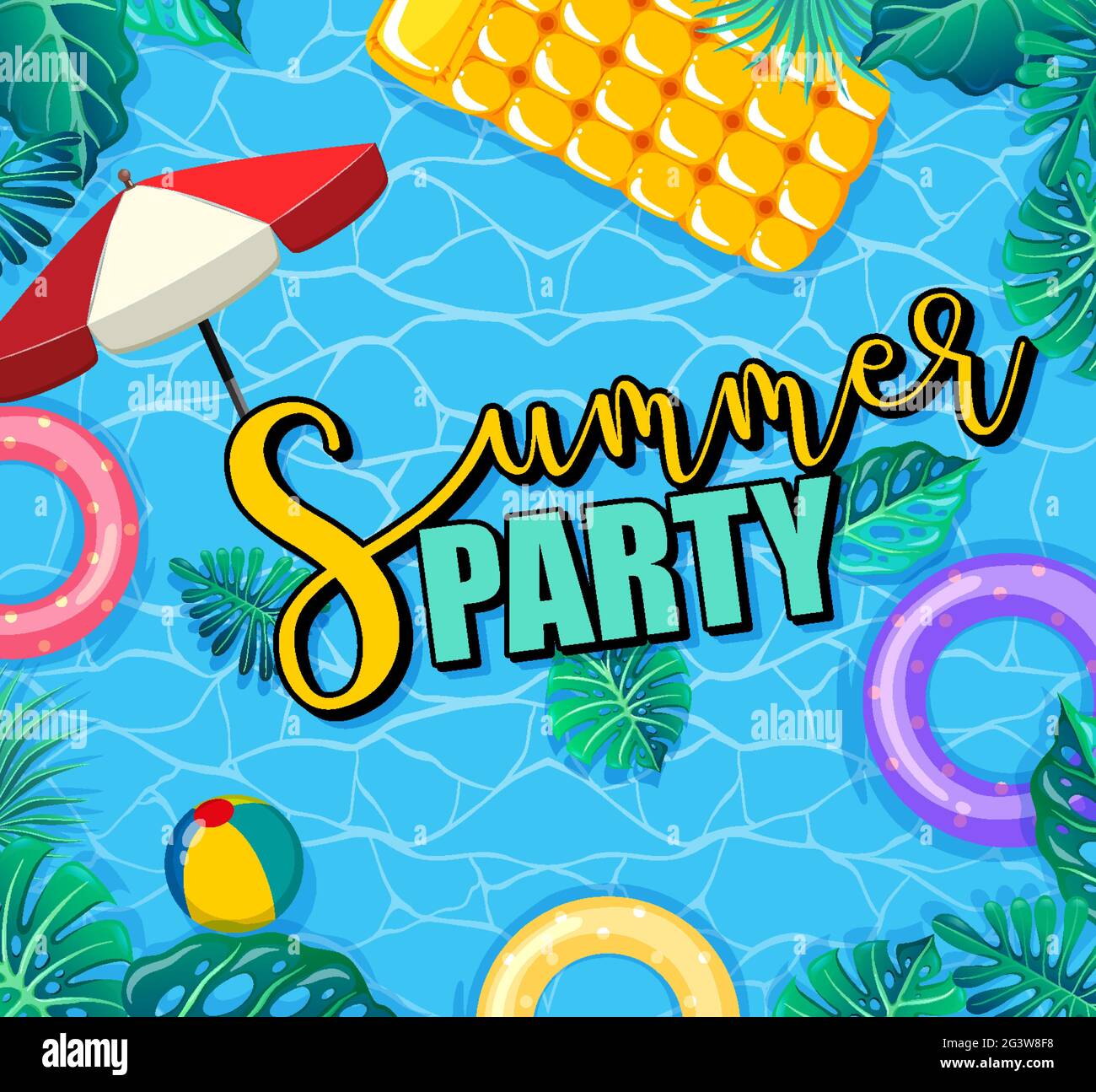 Summer Party text banner with beach elements illustration Stock Vector ...