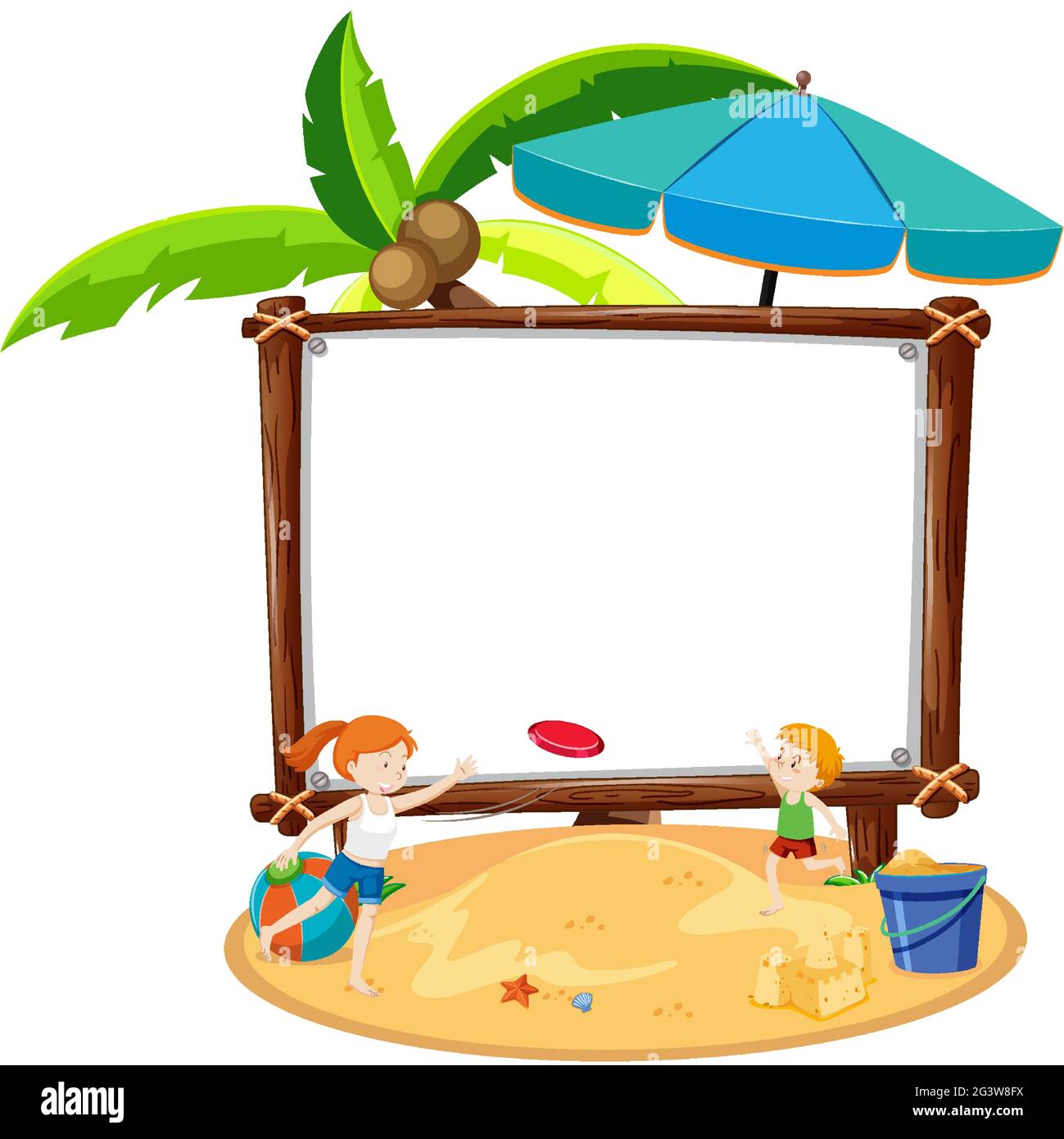 Summer Beach theme with empty banner isolated on white background ...