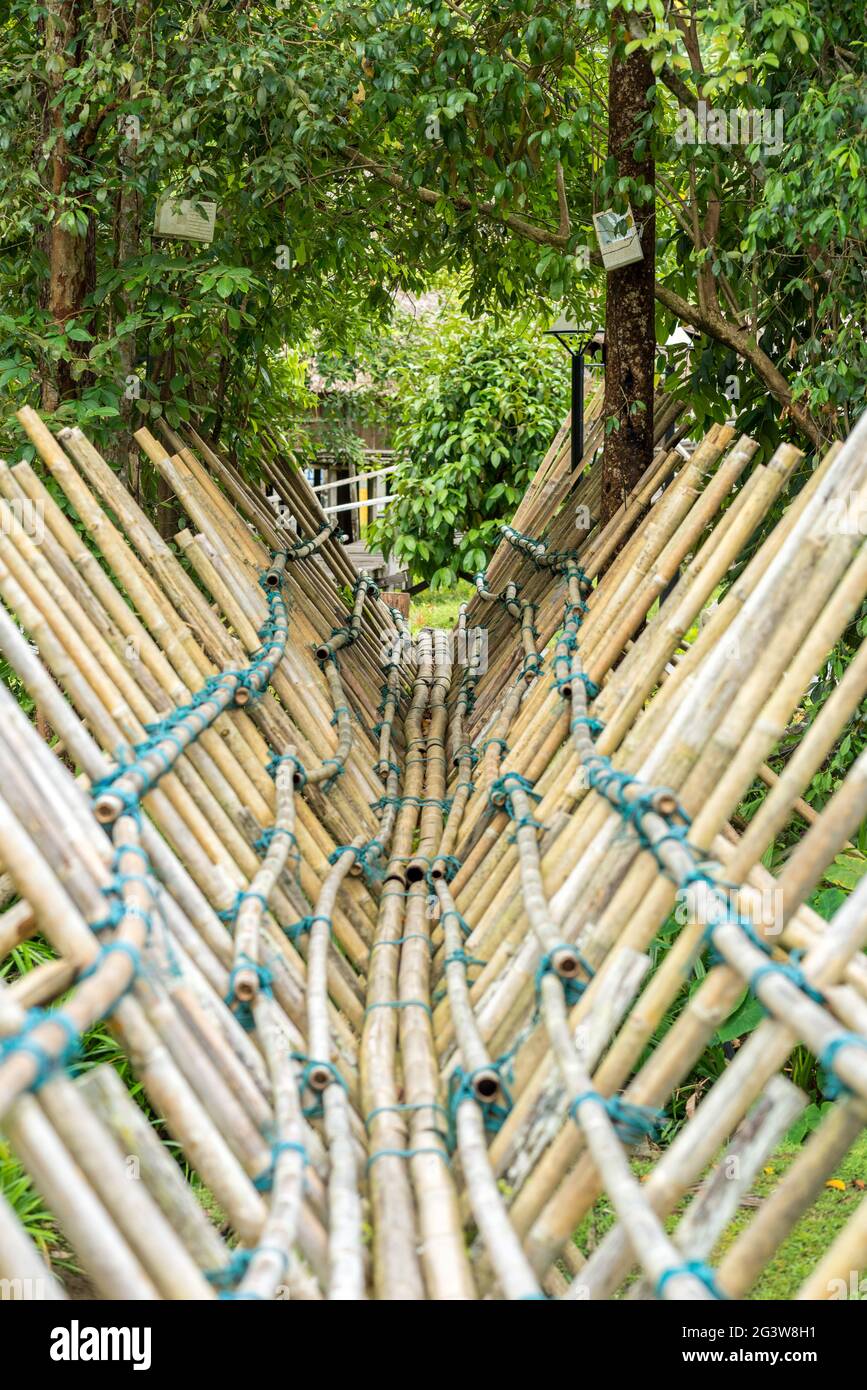 The Bidayuh bamboo bridge in the Sarawak Cultural Village on Borneo ...