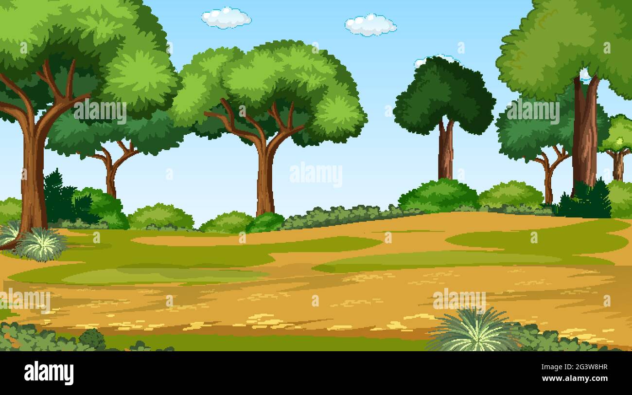 Blank meadow landscape scene with many trees illustration Stock Vector ...