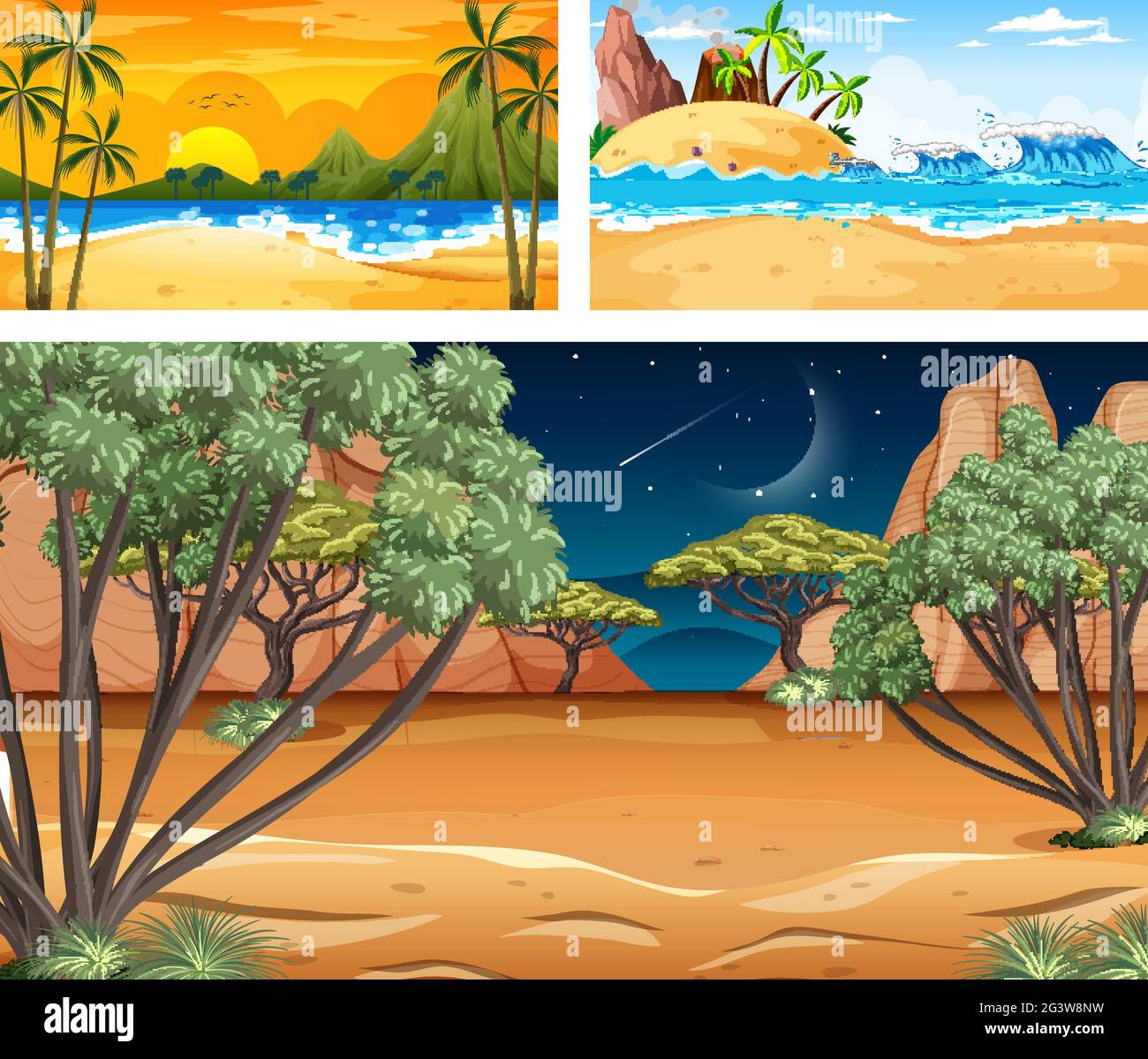 Three different nature landscape scenes illustration Stock Vector Image ...