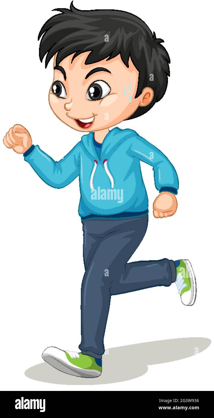 Cute boy doing running exercise cartoon character isolated illustration ...