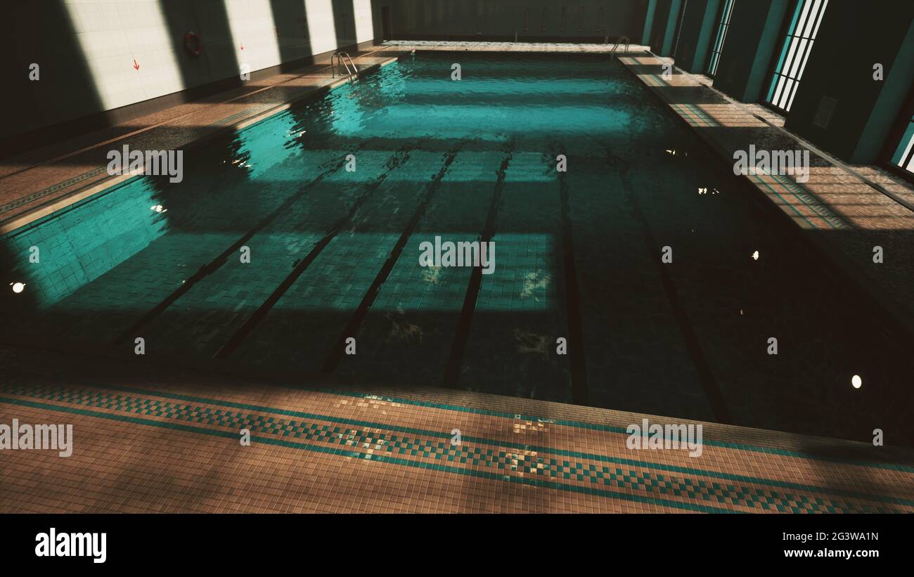 The view of an empty public swimming pool indoors Stock Photo - Alamy