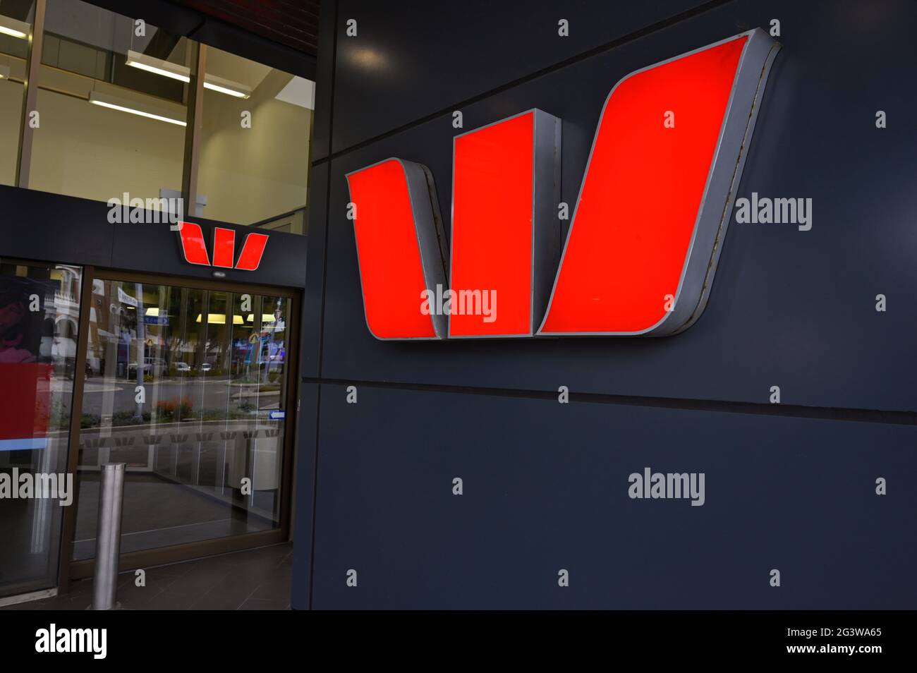 Westpac logo outside the Mackay CBD branch of the bank in north ...