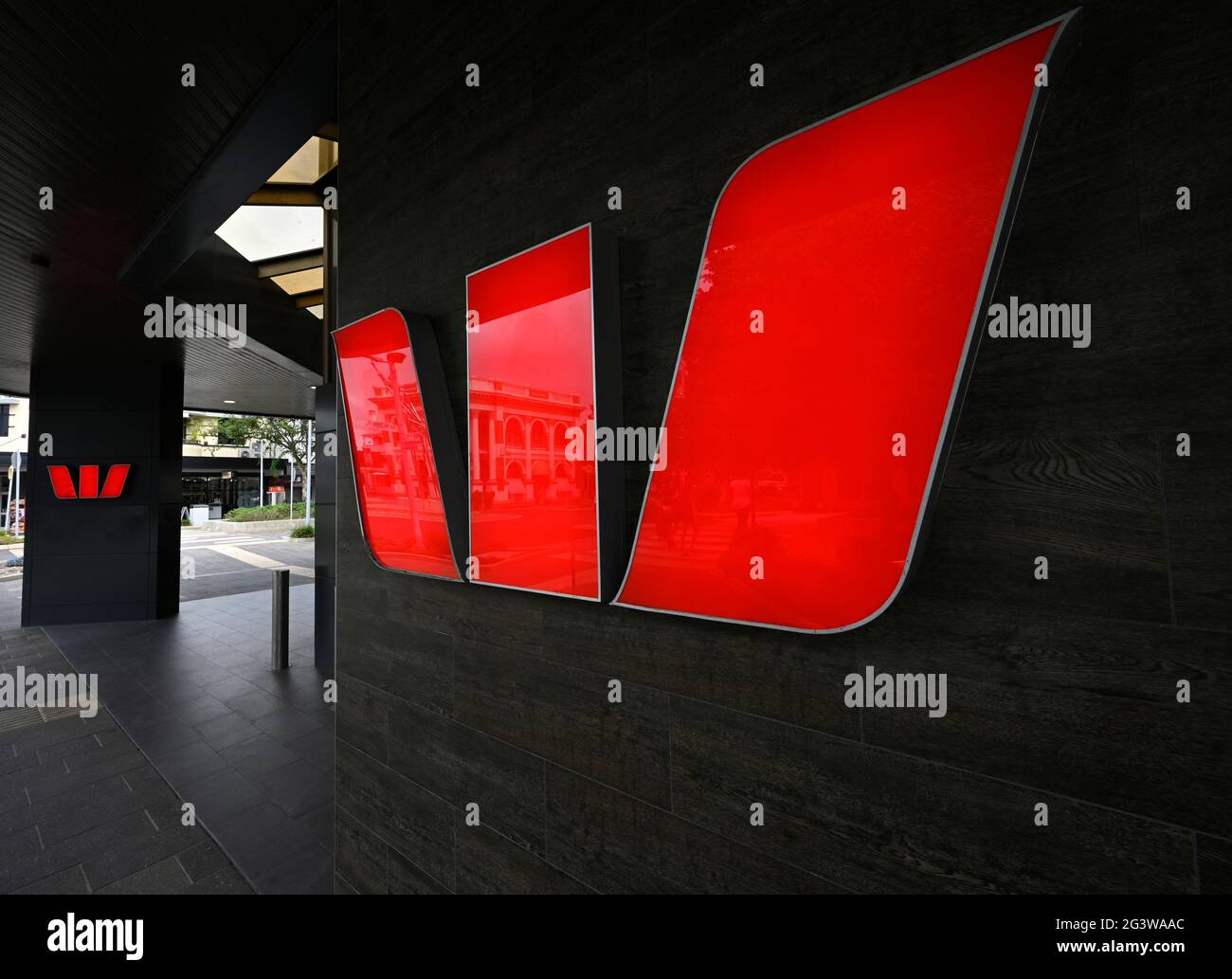 Westpac logo outside the Mackay CBD branch of the bank in north ...