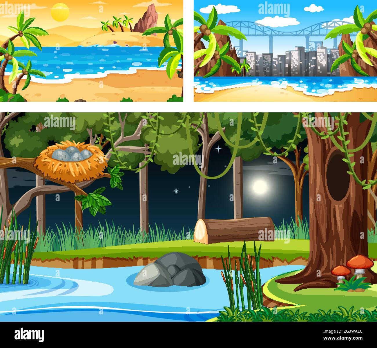Set of different nature landscape scenes illustration Stock Vector ...